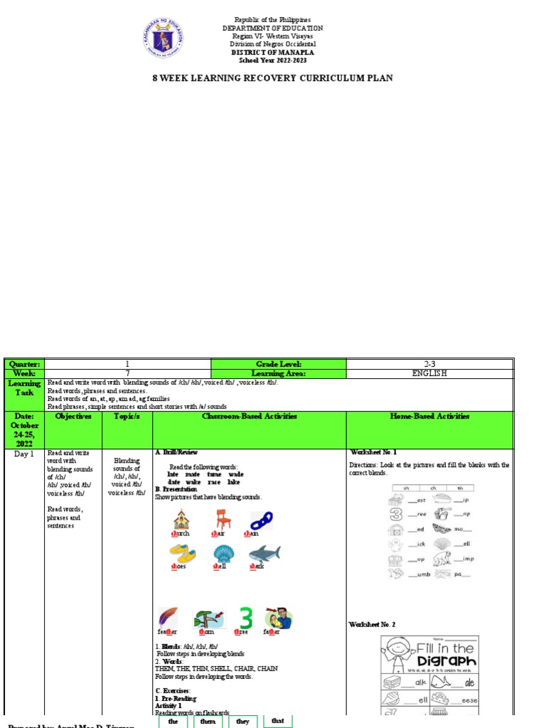 Week 7 October 24 25 ENGLISH 2 3 8 Week Learning Recovery Curriculum ...