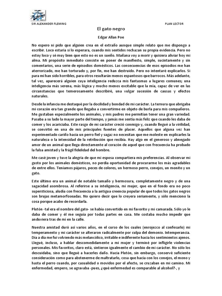 El Gato Negro - Lectura | PDF | Gatos | Temor