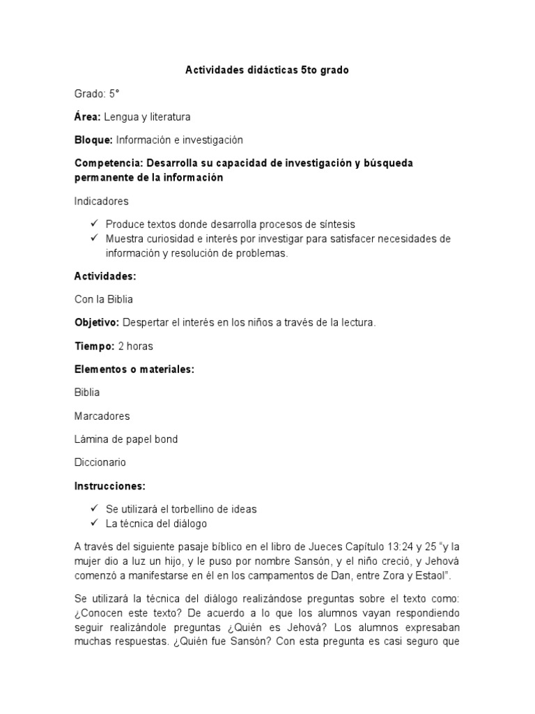 Actividades Lenguaje 5 Grado | PDF | Arca de Noé | Noé