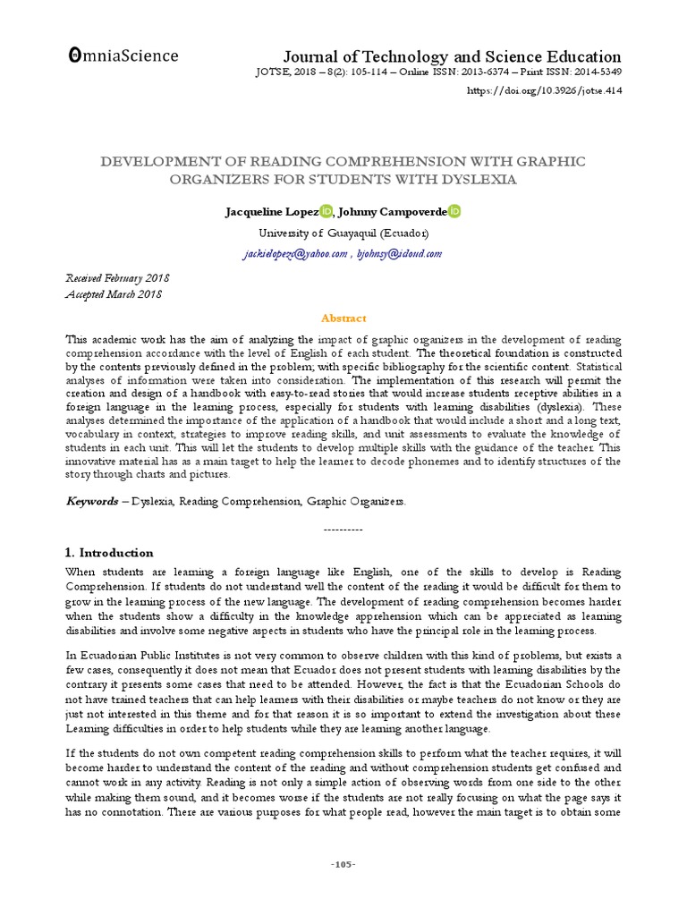 Development of Reading Comprehension With Graphic Organizers For Students With DyslexiaJournal ...
