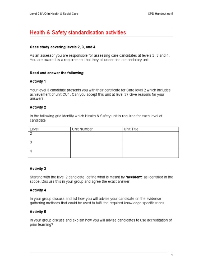 CPD Health Safety Standardisation Handout No.5 | PDF