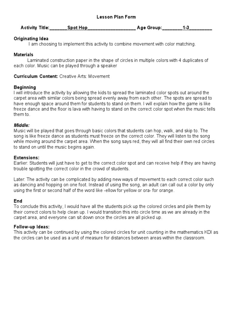 Lesson Plan Spot Hop | PDF