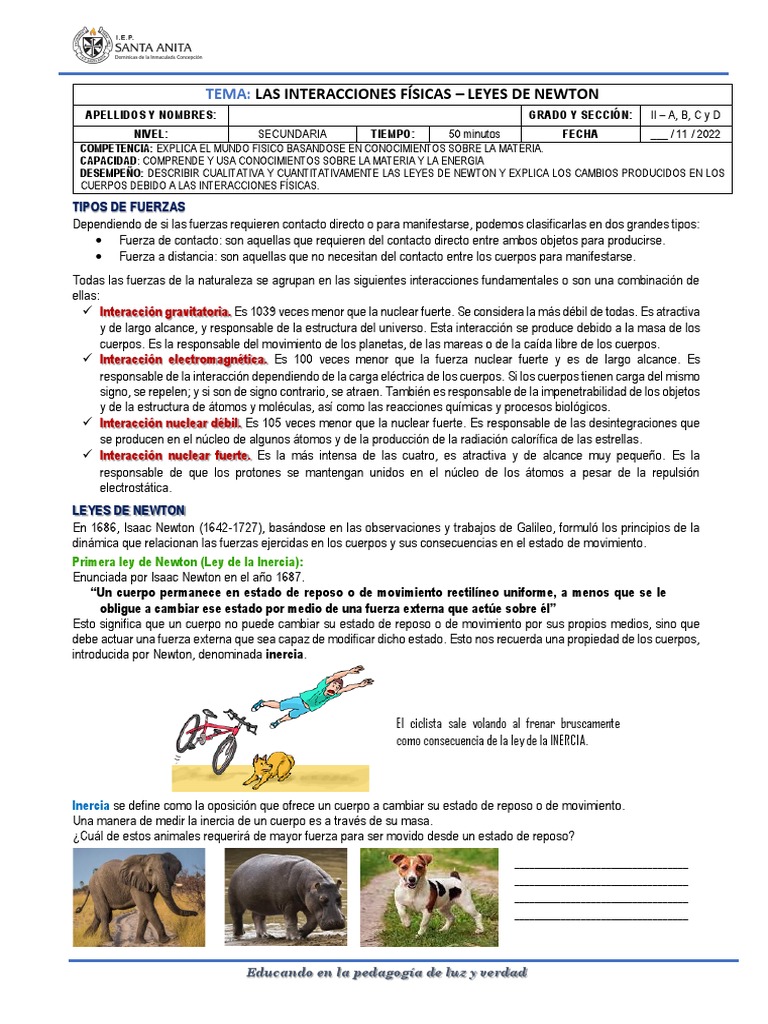 Ficha de Actividades - Leyes de Newton | Descargar gratis PDF | Fuerza ...