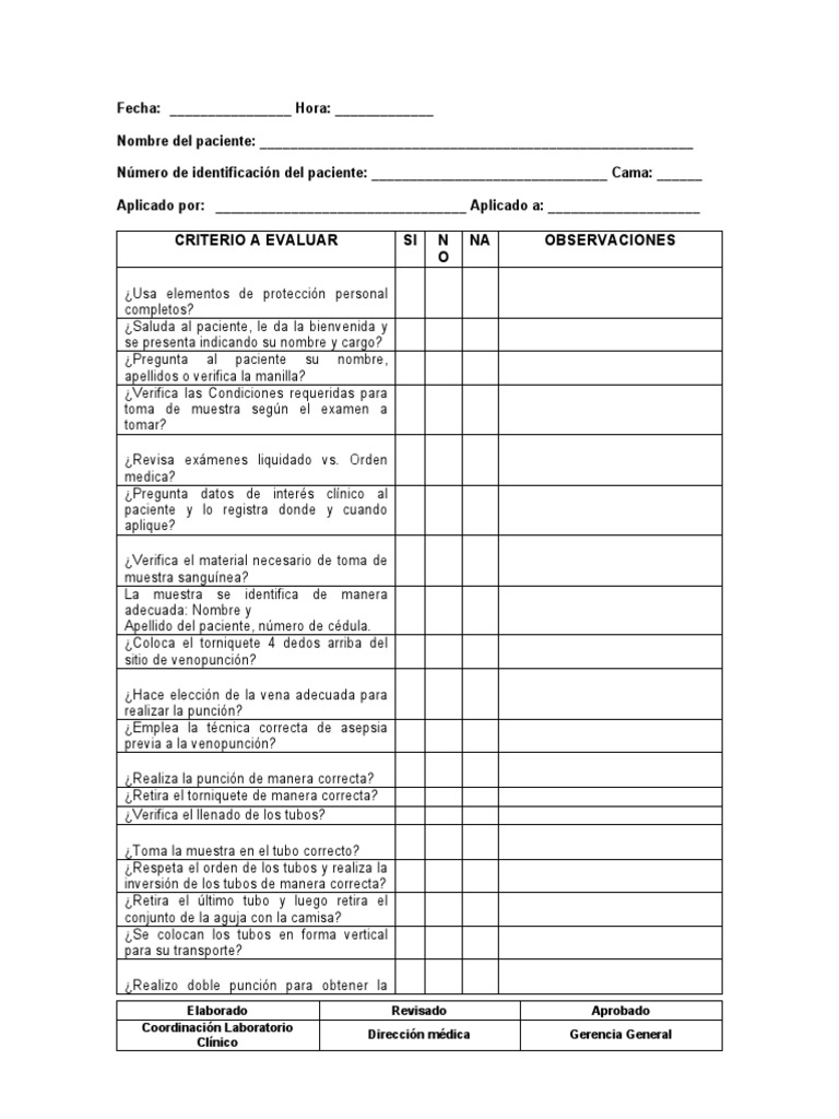 Lista de Chequeo Toma de Muestras | PDF | Ciencias de la Salud ...