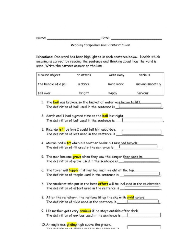 Context Clues Activity | PDF