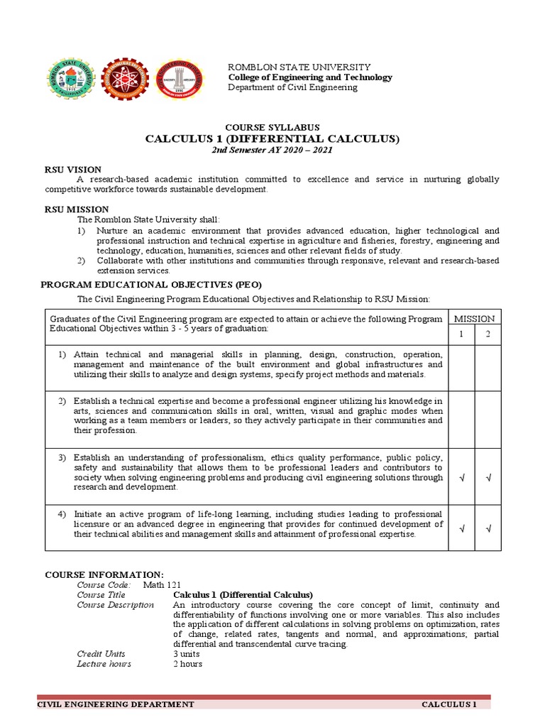 Differential Calculus Syllabus Pdf Derivative Engineering