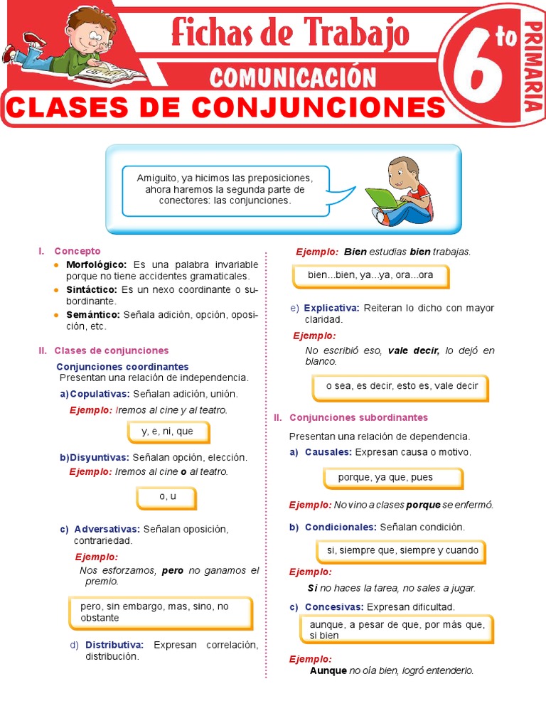 Conjunciones para Sexto de Primaria | PDF | Morfología Lingüística ...