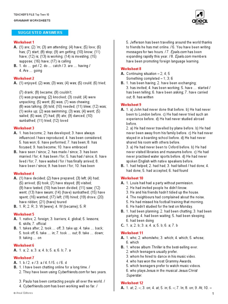 Ae tt1021 Grammar Ws Answers | PDF | Foreign Language Studies | Art