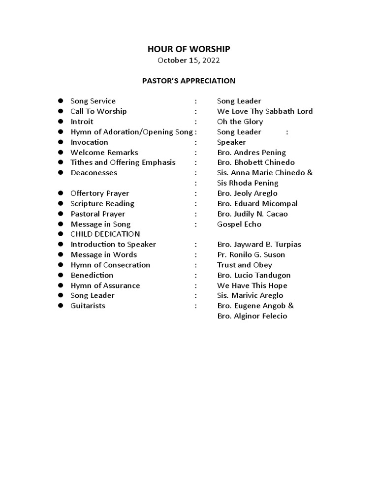 HOUR OF WORSHIP Program | PDF