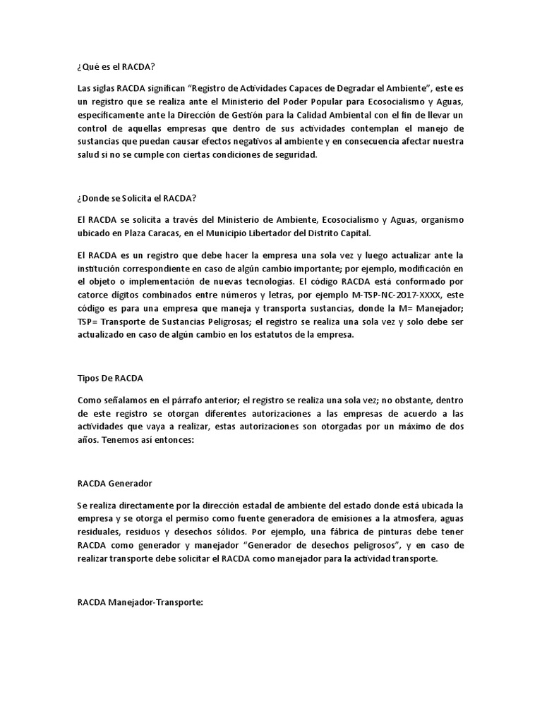 Qué Es El RACDA | PDF | Residuos