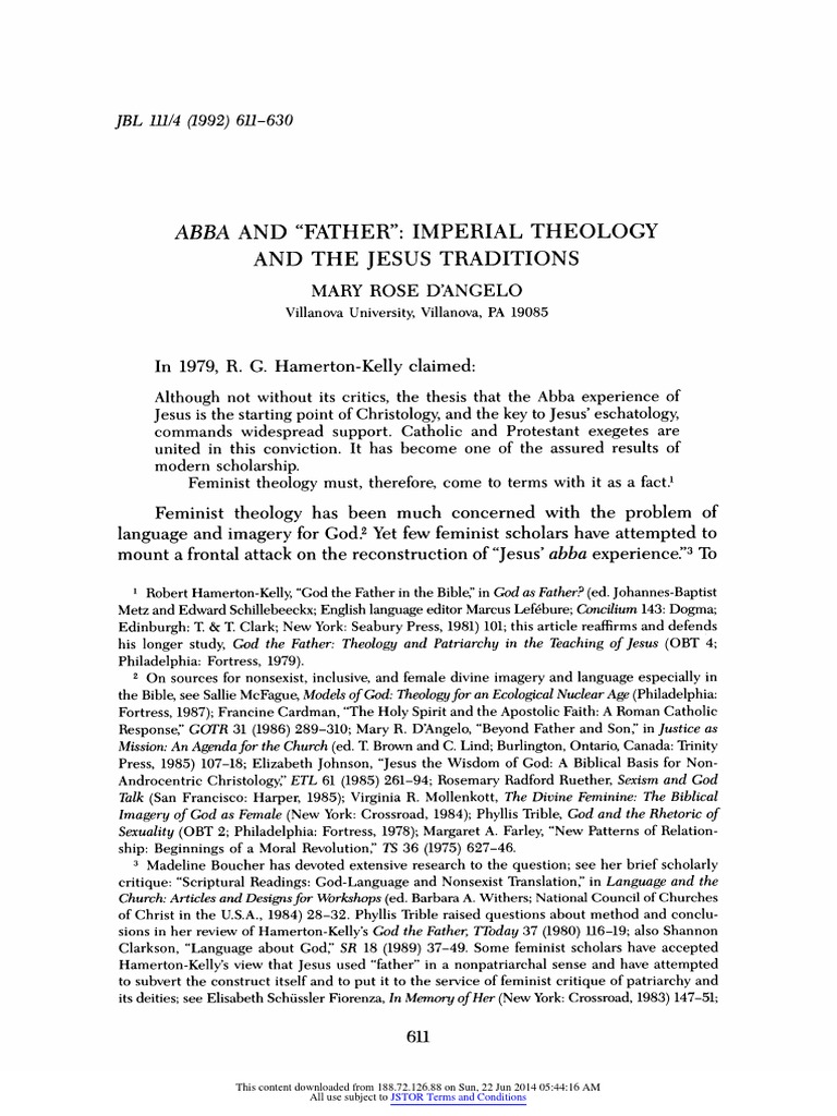 Abba and 'Father ' Imperial Theology and The Jesus Traditions. Mary Rose D'Angelo | Download ...