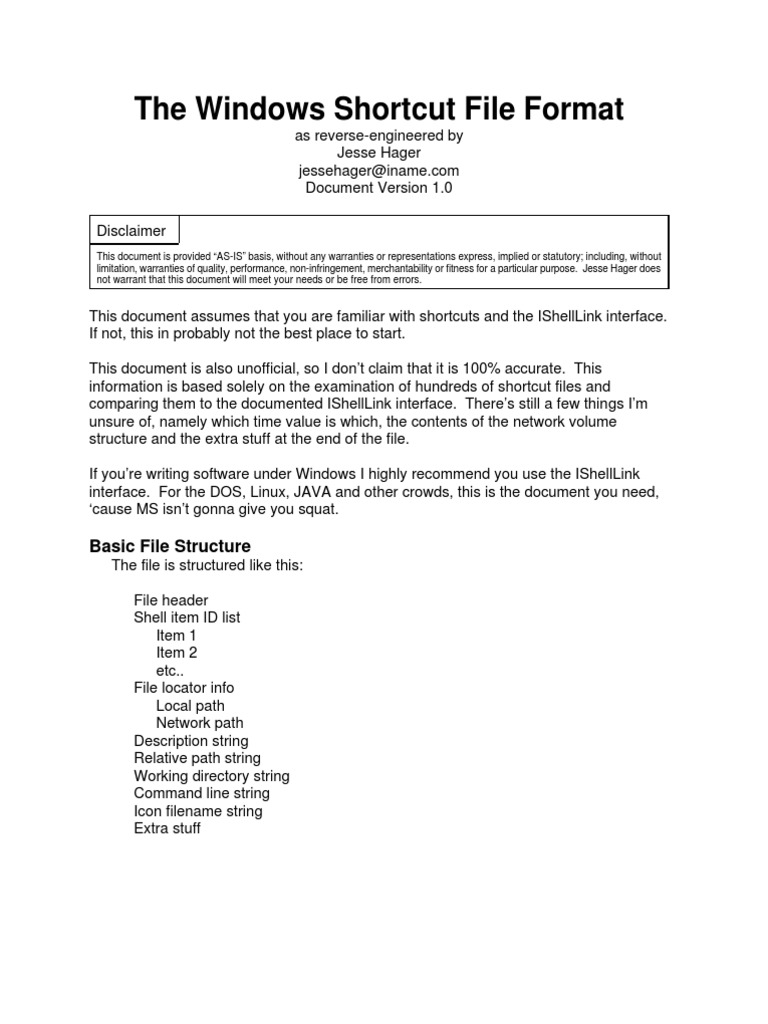 The Windows Shortcut File Format | PDF