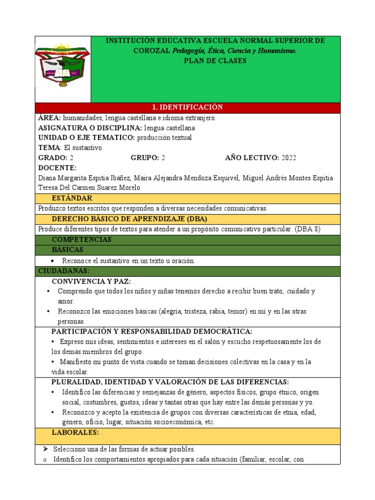 Plan de Clases Lengua Castellana | PDF | Evaluación | Aprendizaje