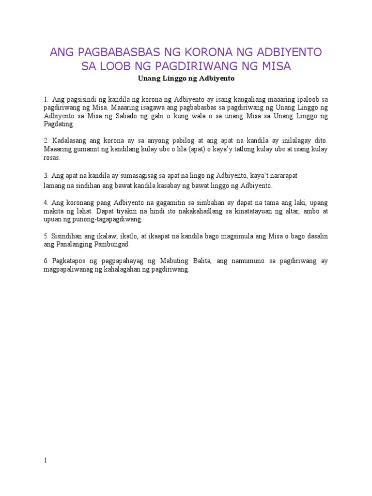 Ang Pagbabasbas NG Korona NG Adbiyento | PDF