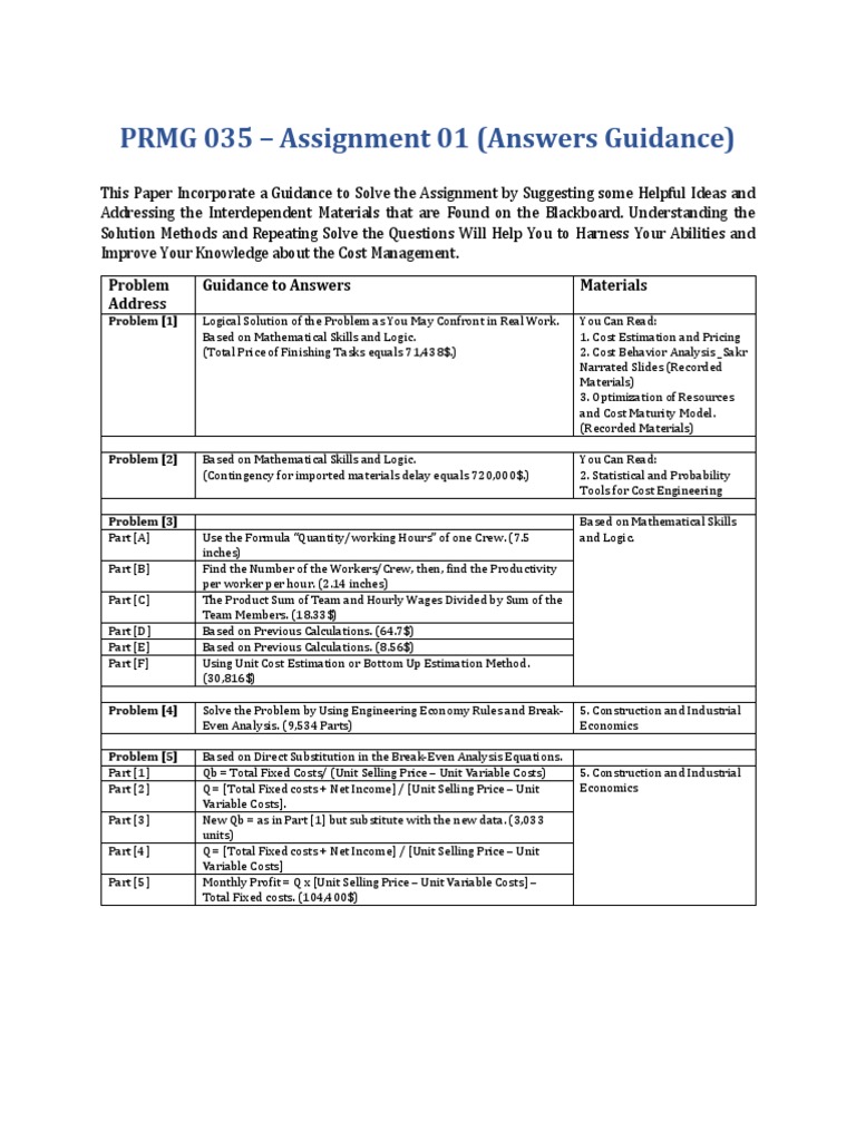 PRMG 135 - Ass. 01 Answering Guidance | PDF | Mathematics | Economics