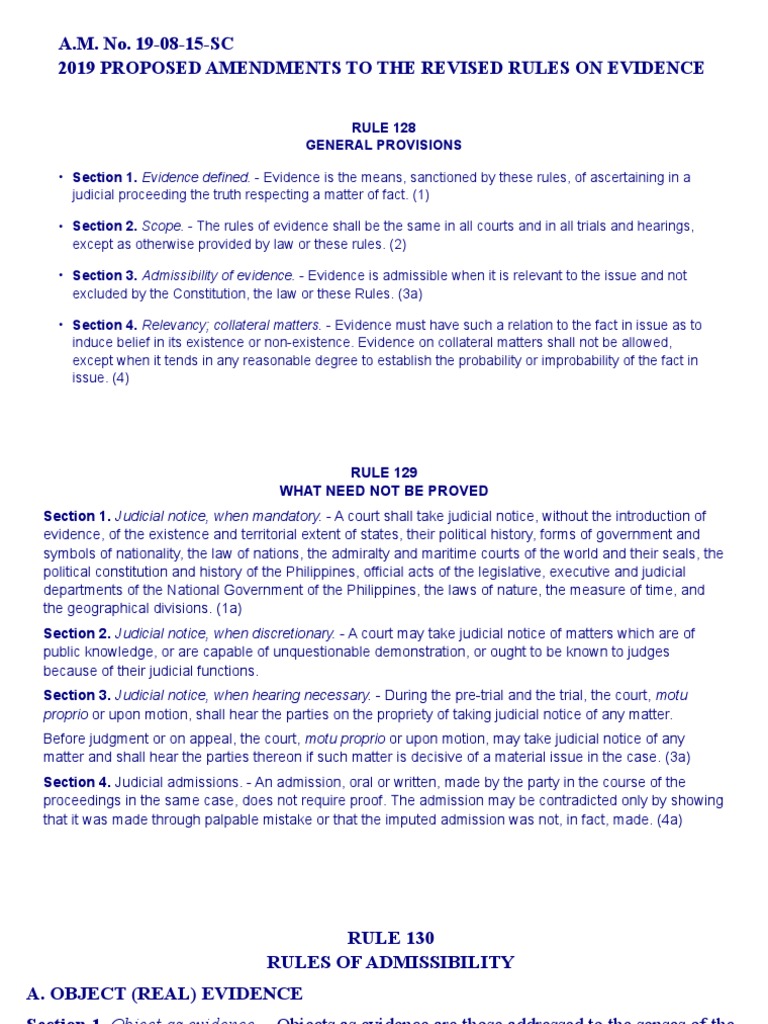 Amendments To The Revised Rules On Evidence | PDF | Hearsay | Evidence (Law)