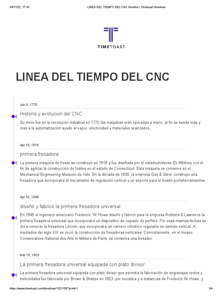 LINEA DEL TIEMPO DEL CNC Timeline - Timetoast Timelines | PDF | Control ...