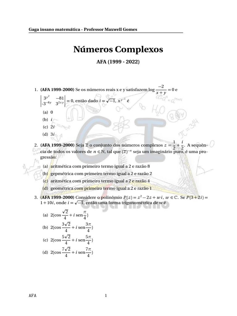 AFA - Números Complexos (1999-2022) | PDF | Número complexo | Círculo
