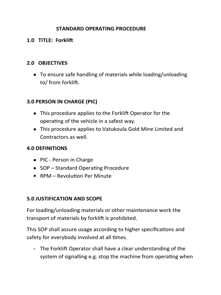 Forklift Safety SOP Guide | PDF | Technology & Engineering