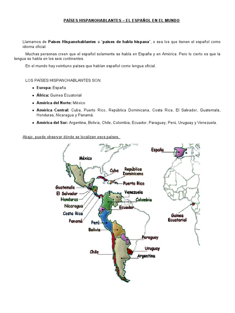Países Hispanohablantes y Pronombres | PDF | Américas | Lengua española