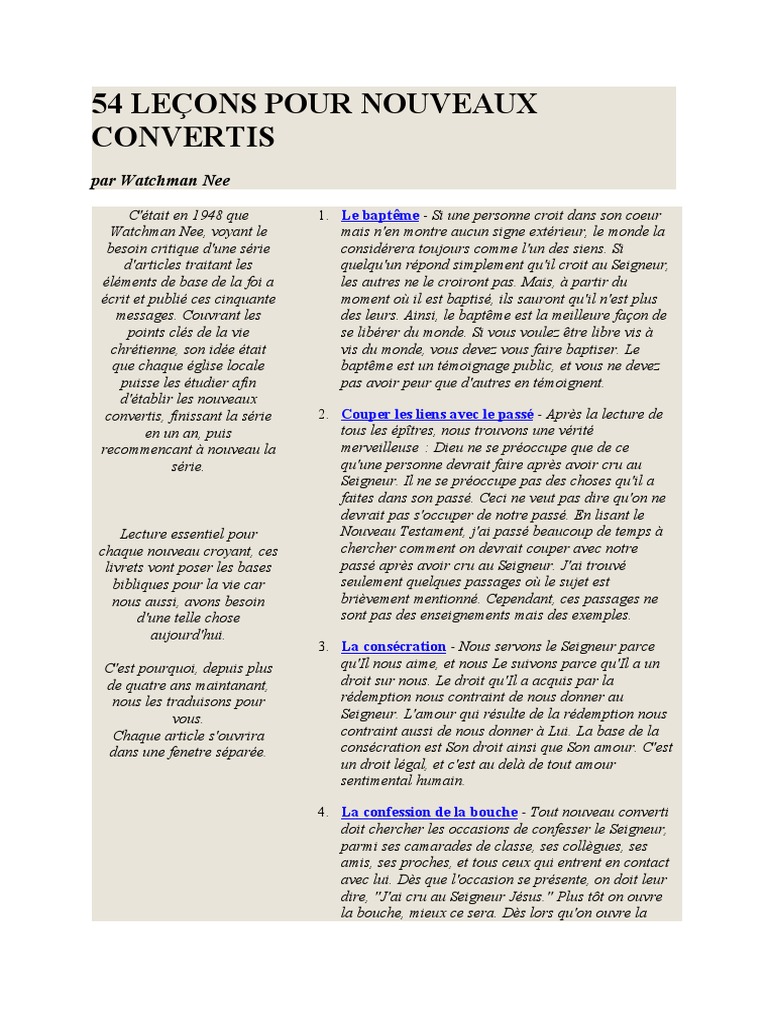 54 Leçons pour Nouveaux Convertis | PDF | Jésus | Baptisme