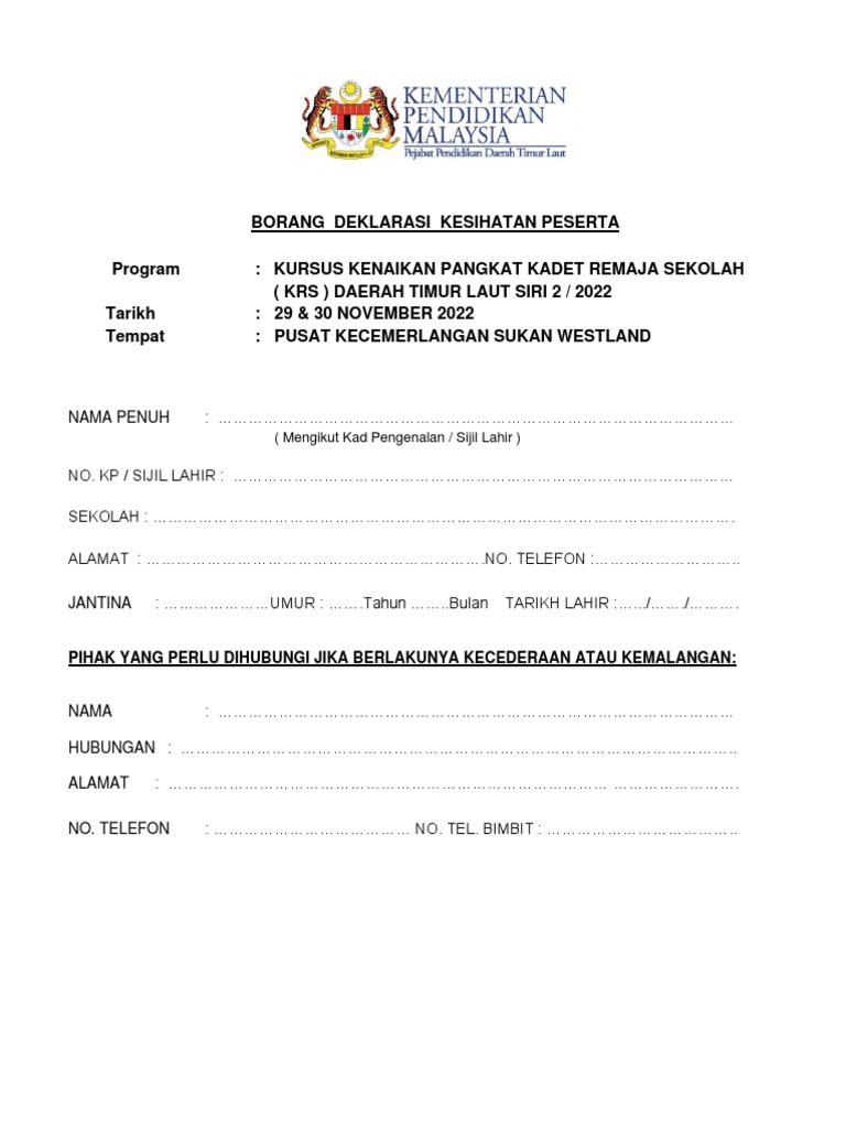 Borang Deklarasi Kesihatan & Kebenaran Waris Pangkat DTL Siri 2 | PDF
