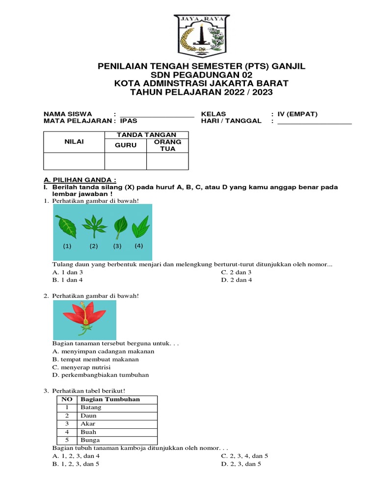 Soal PTS Ganjil Kelas 4 IPAS TP 2022-2023 | PDF