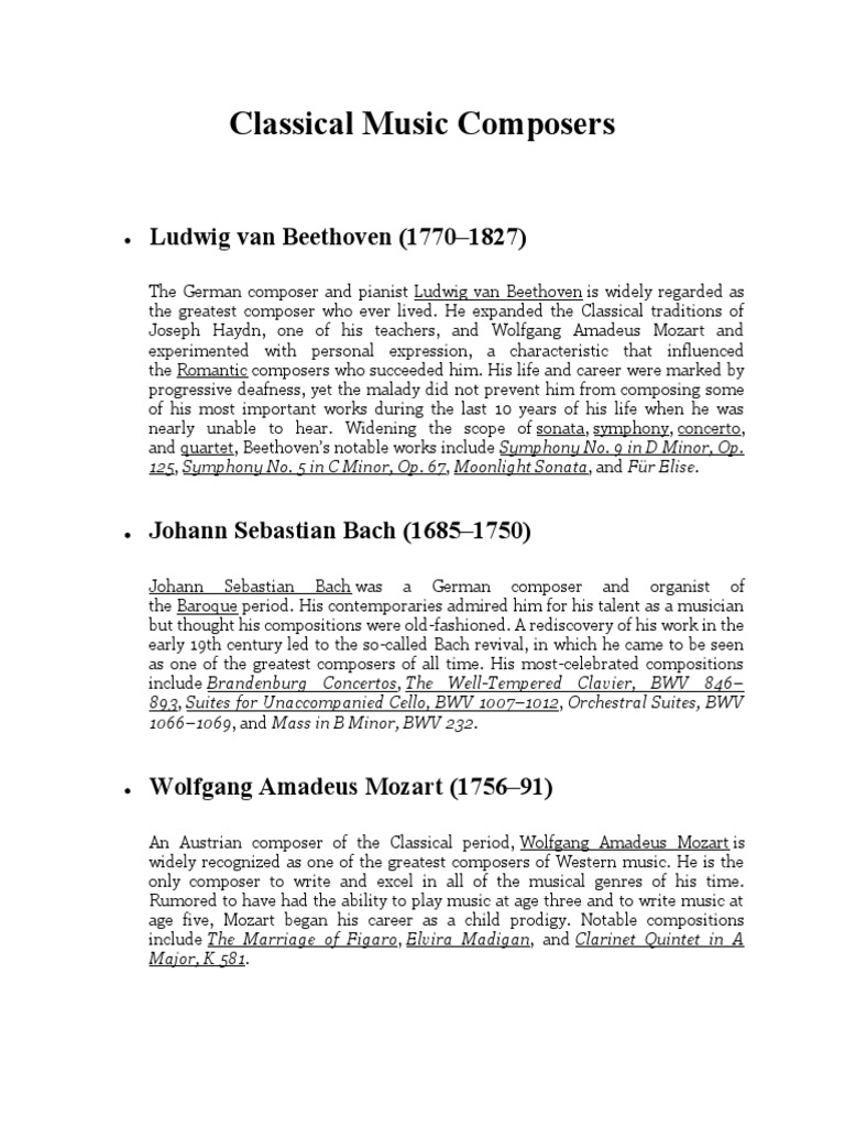 Classical Music Composers | PDF | Concerto | Classical Period (Music)