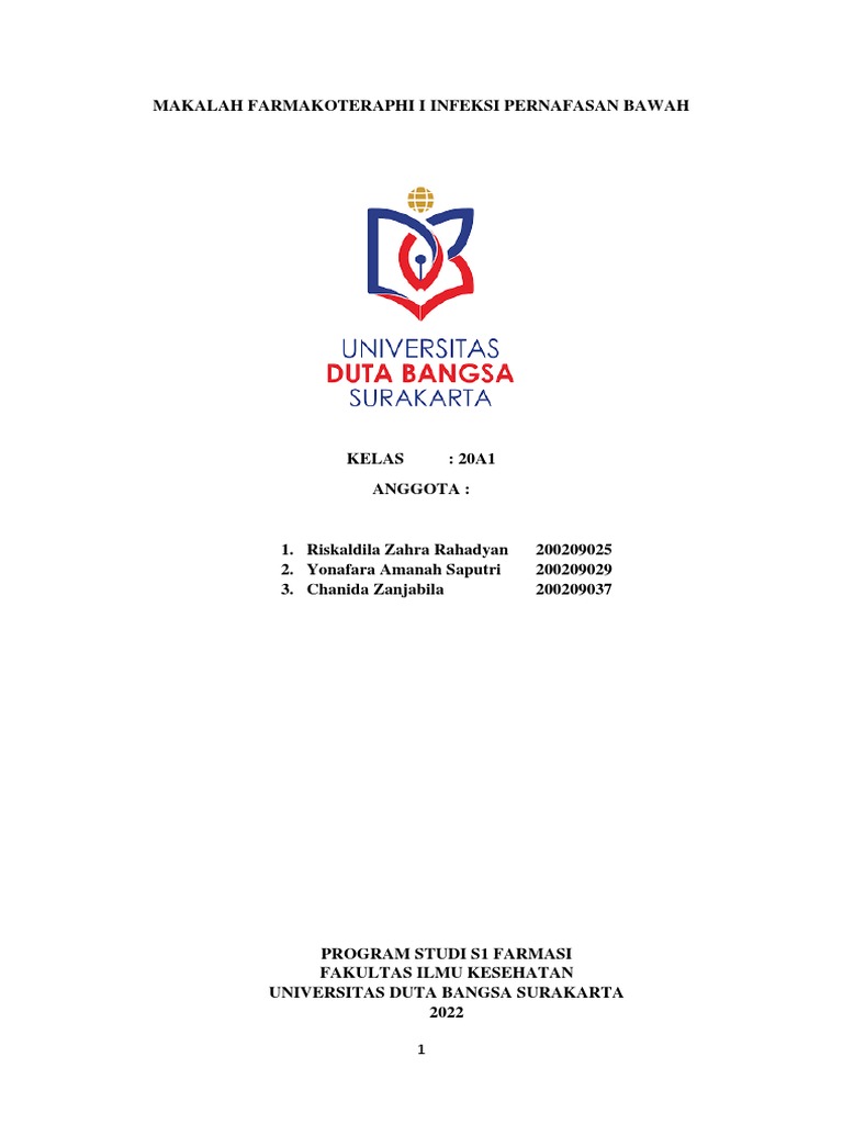 Makalah Farmakoteraphi I Infeksi Pernafasan Bawah - Kelompok 7 - 20a1 | PDF | Pengembangan Diri ...