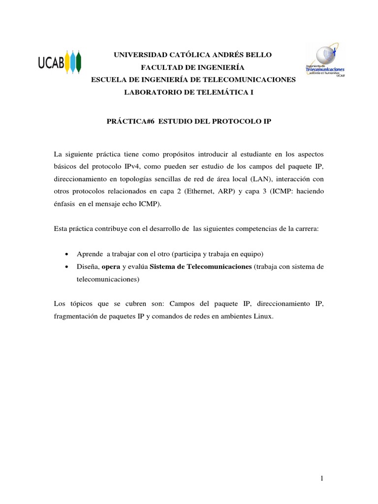 Práctica#6 Estudio Del Protocolo IP | PDF | Protocolos de internet | Dirección IP