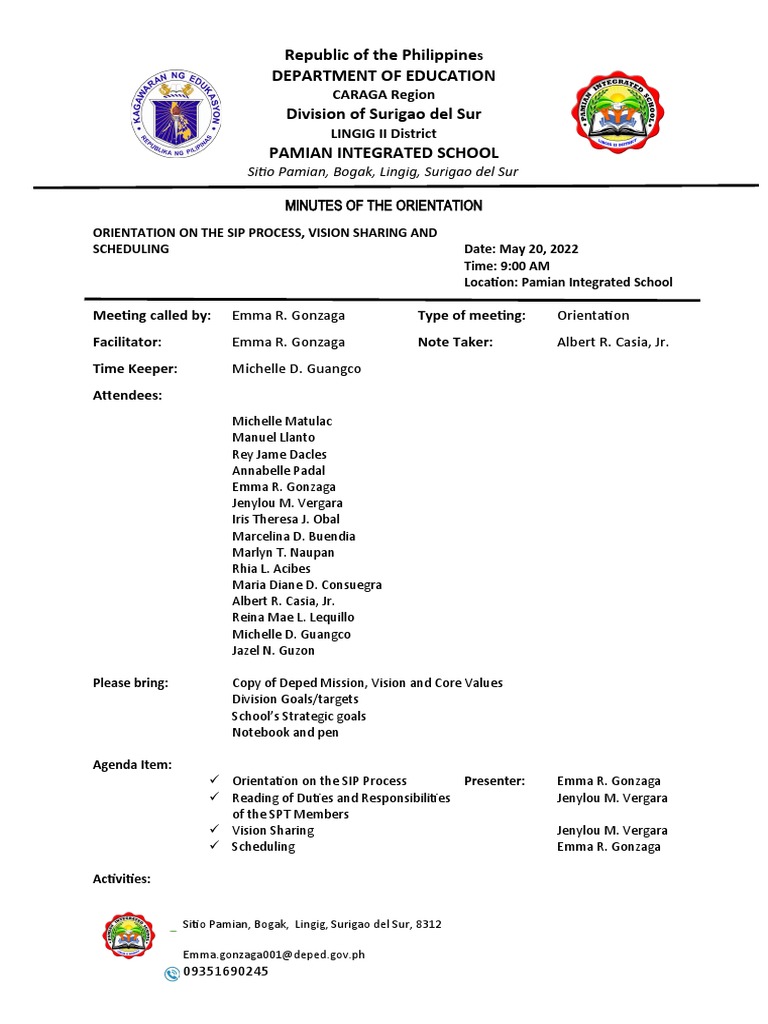 Minutes of The Orientation 1 | PDF