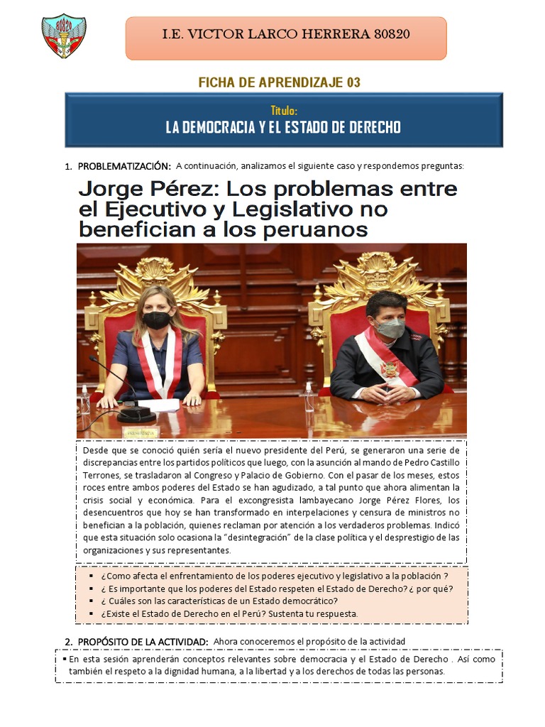 3 Ficha de Aprendizaje DPCC 2° Grado V Unidad | PDF