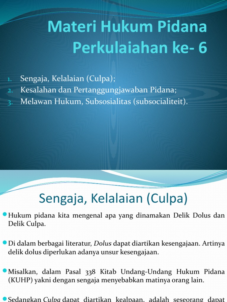 Materi Hukum Pidana Perkuliahan Ke - 6 | PDF