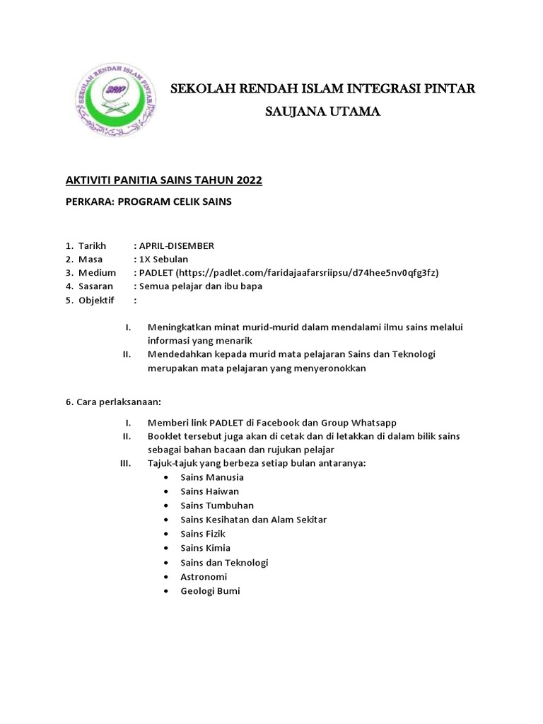Program Celik Sains | PDF