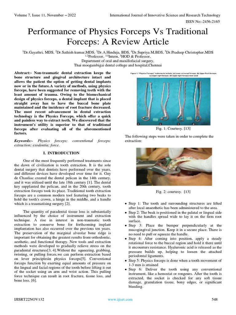 Performance of Physics Forceps Vs Traditional Forceps A Review Article ...