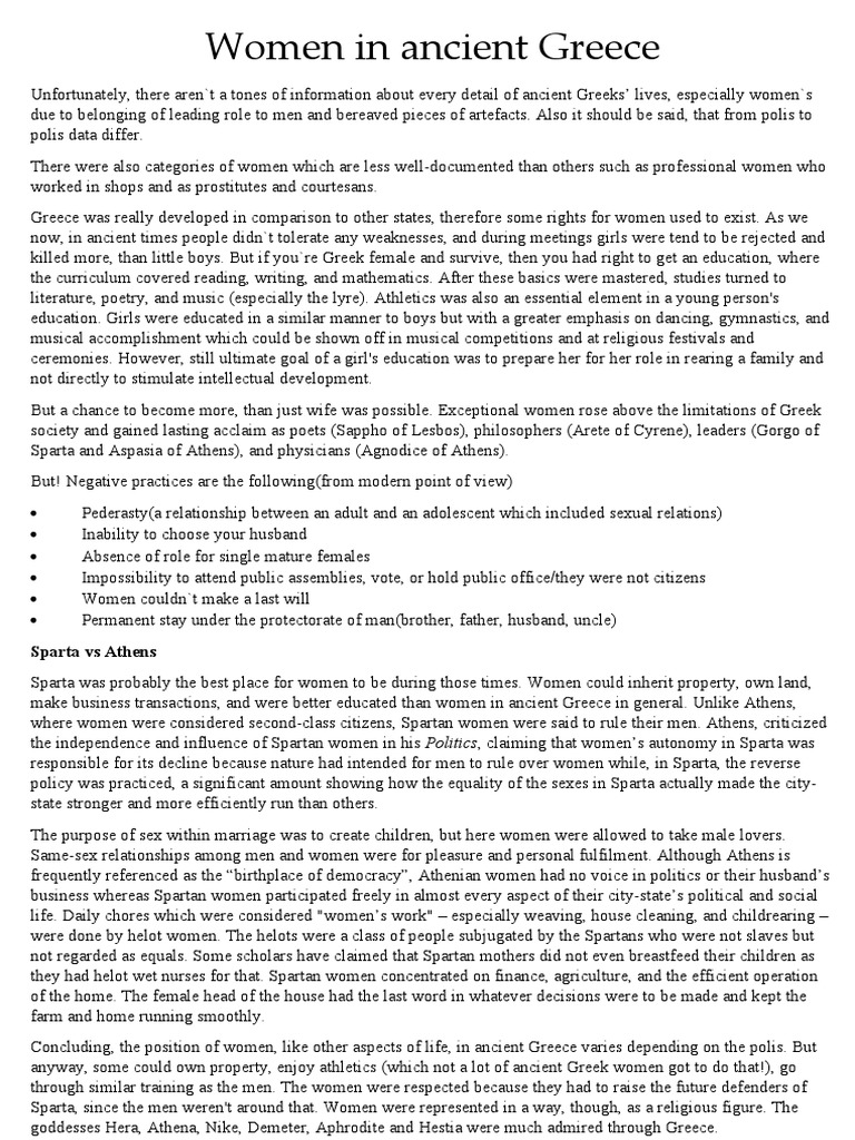 Women in Ancient Greece | PDF | Sparta | Ancient Greece