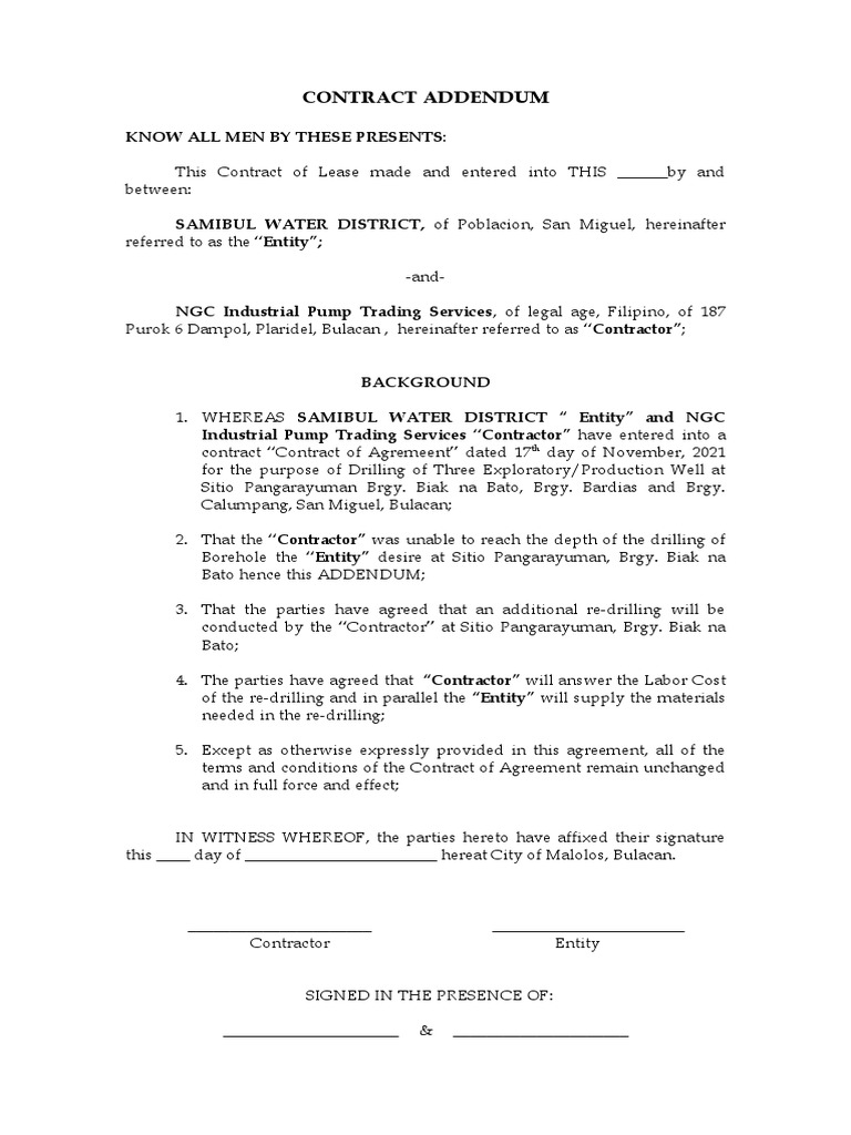 Contract Addendum | PDF | Justice | Crime & Violence