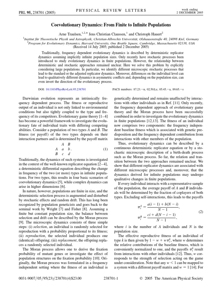 Coevolutionary Dynamics From Finite To I Pdf Fitness Biology Biological Evolution