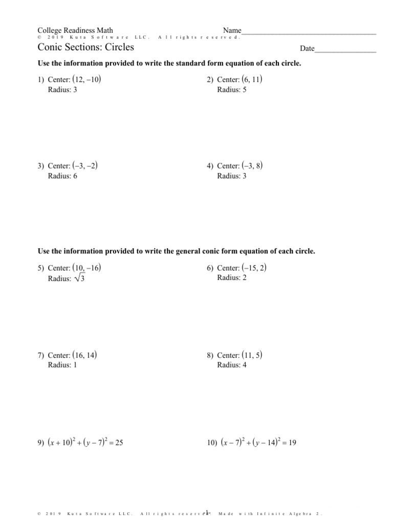 Conic Sections - Circles Practice 1 | Download Free PDF | Euclidean ...