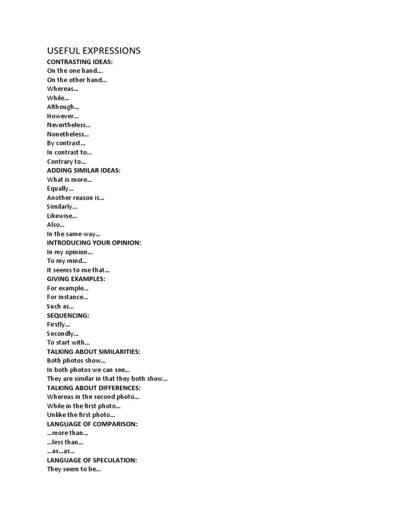 FCE Speaking Part 2 Useful Expressions | PDF | Self-Improvement