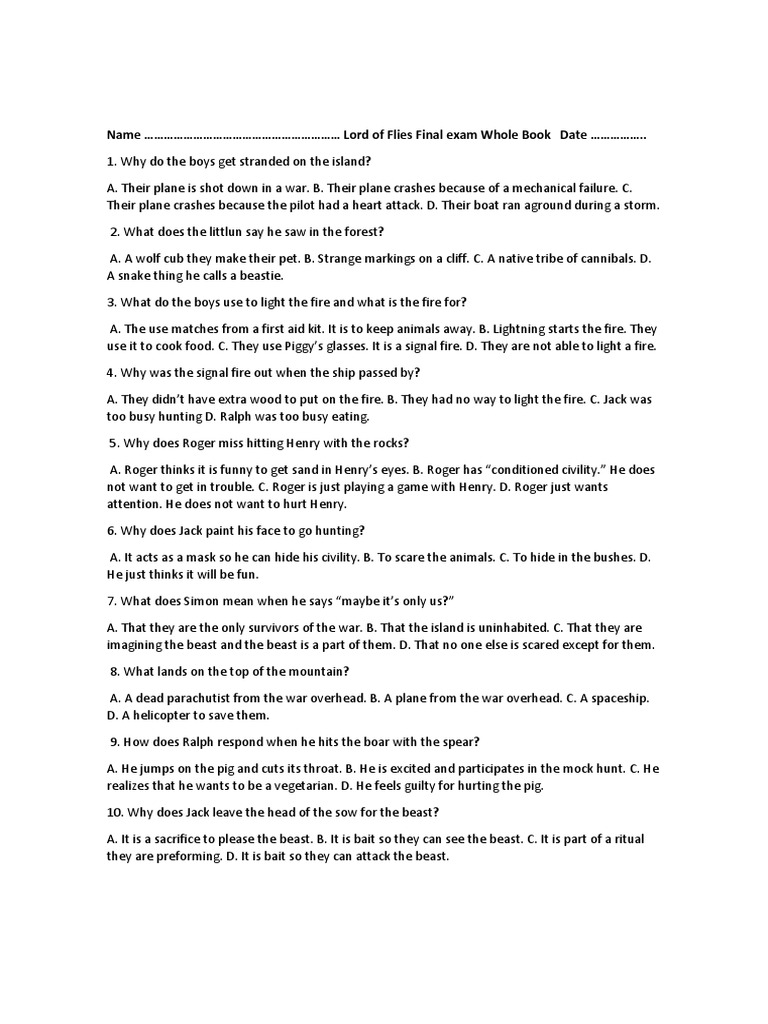 Lord of The Flies Final Test | PDF