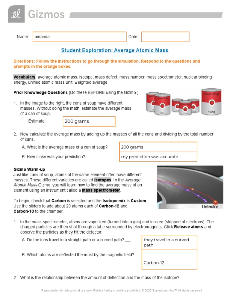 Student - Average Atomic Mass | PDF