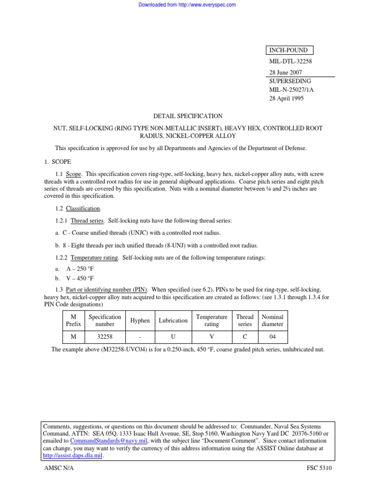 Mil DTL 32258 | PDF | Screw | Nut (Hardware)