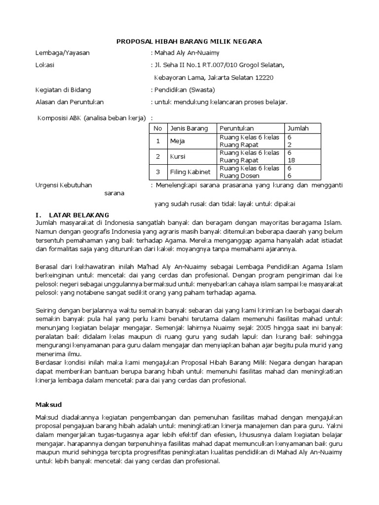 Contoh2 - Proposal Hibah Barang Milik Negara | PDF