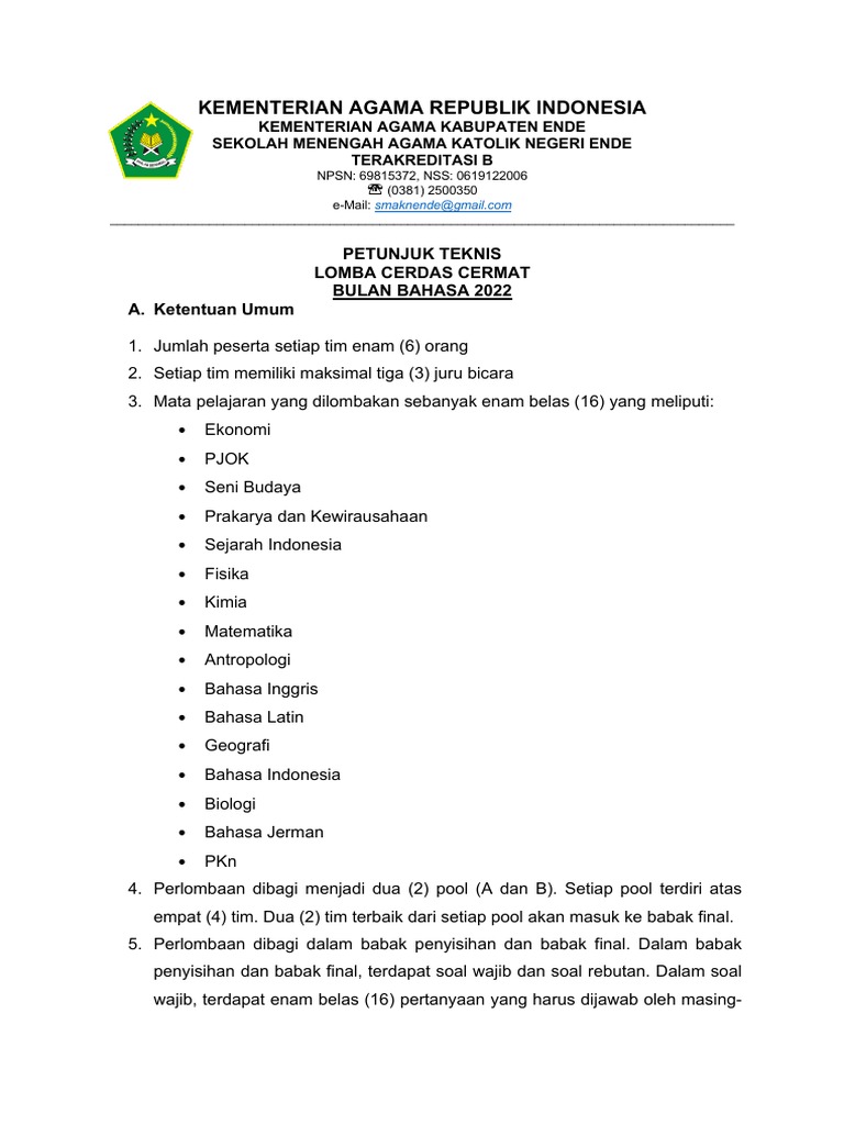 Petunjuk Teknis LCC Bulan Bahasa 2022 | PDF