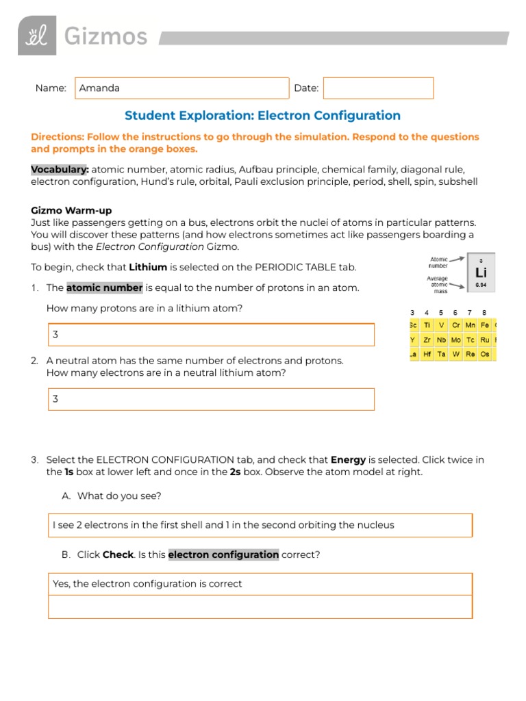 Student - Electron Configuration | PDF | Electron Configuration ...