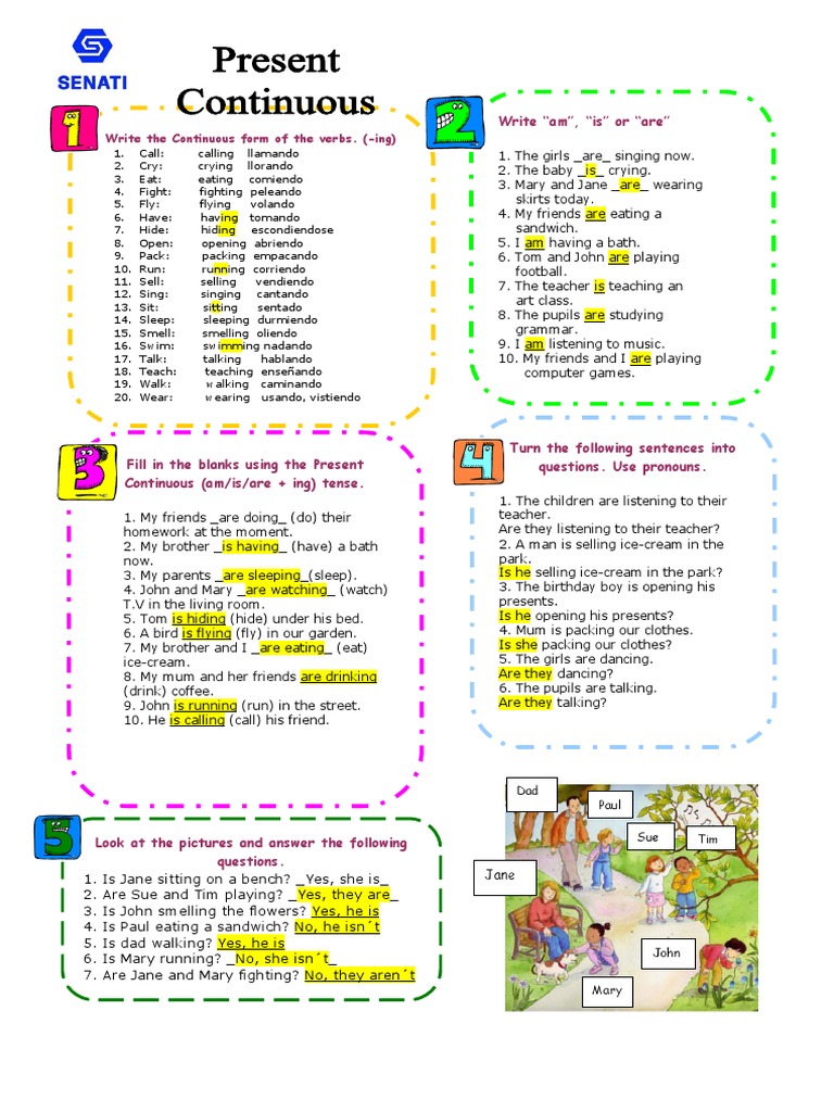 7 - Present Continuous Worksheet | PDF | Languages | Foreign Language ...