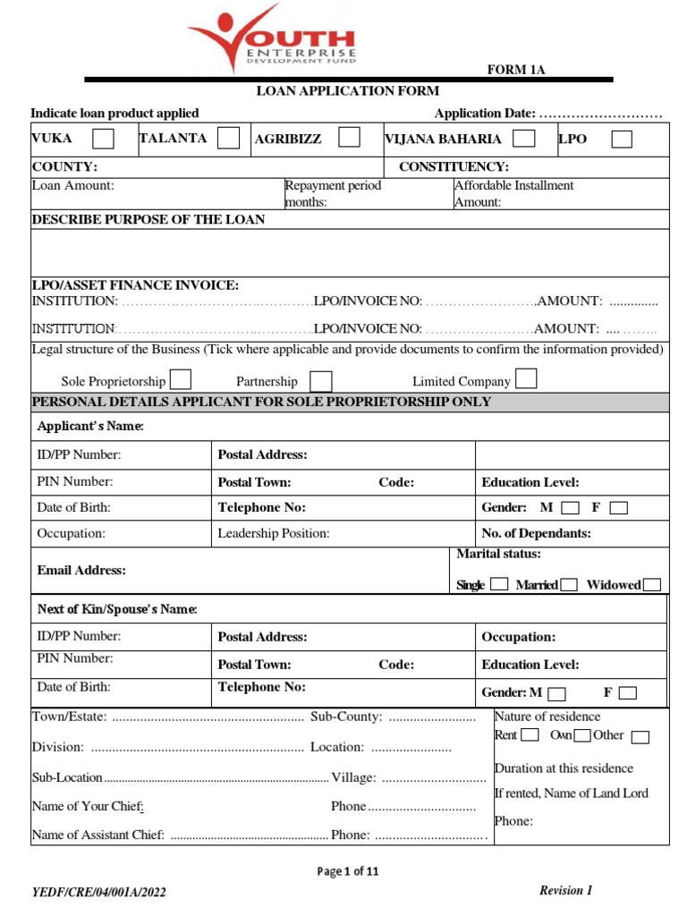 Form 1A LOAN APPLICATION FORM INDIVIDUAL | PDF | Loans | Credit