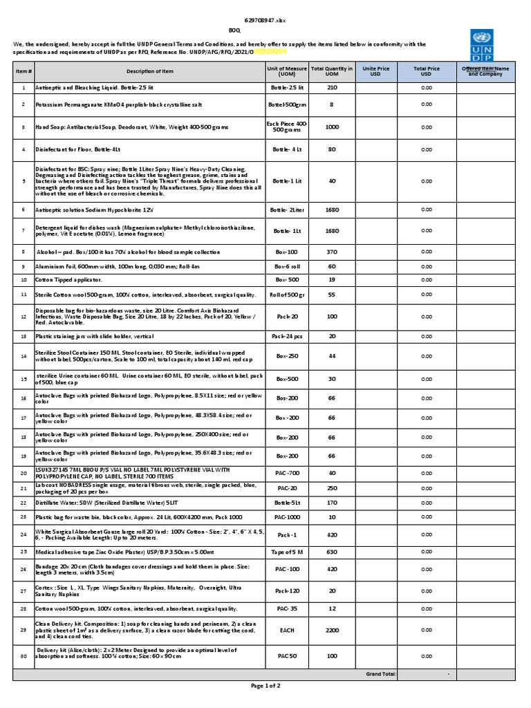 BOQ For Medical Consumable | PDF