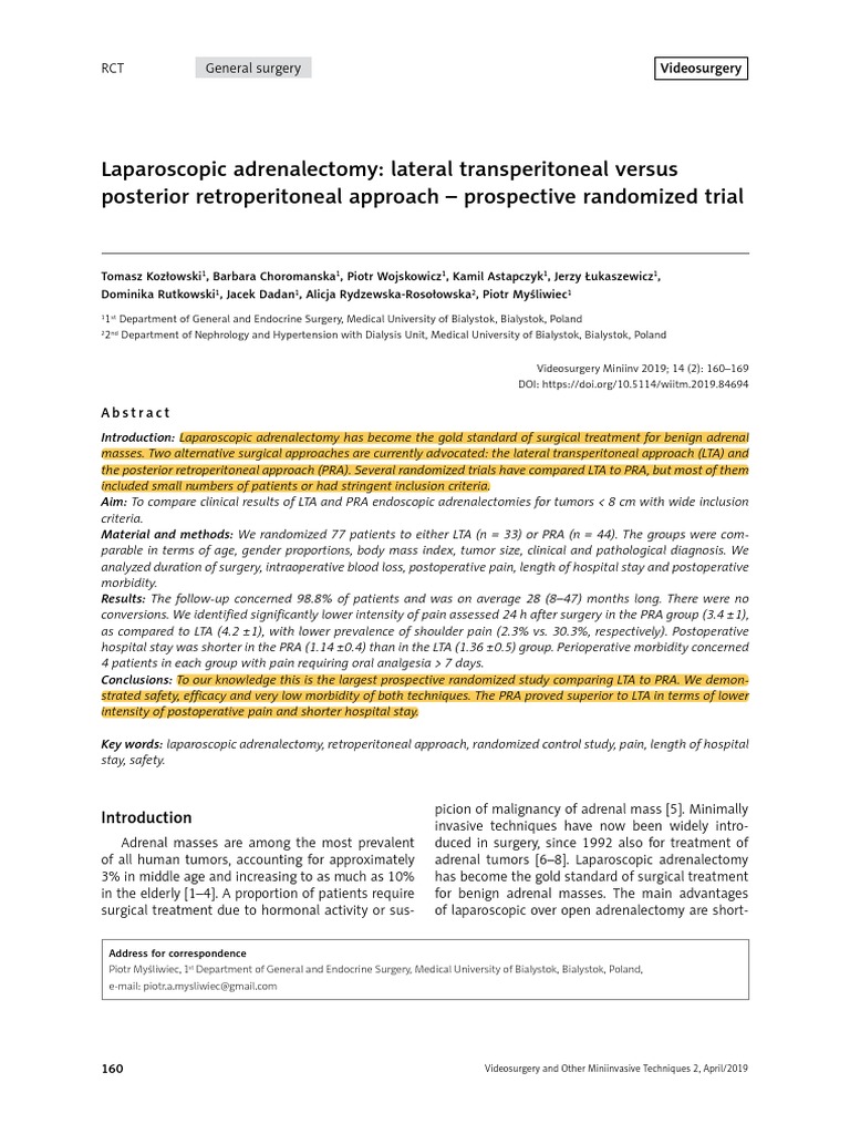 Laparoscopic Adrenalectomy Lateral Transperitoneal Pdf